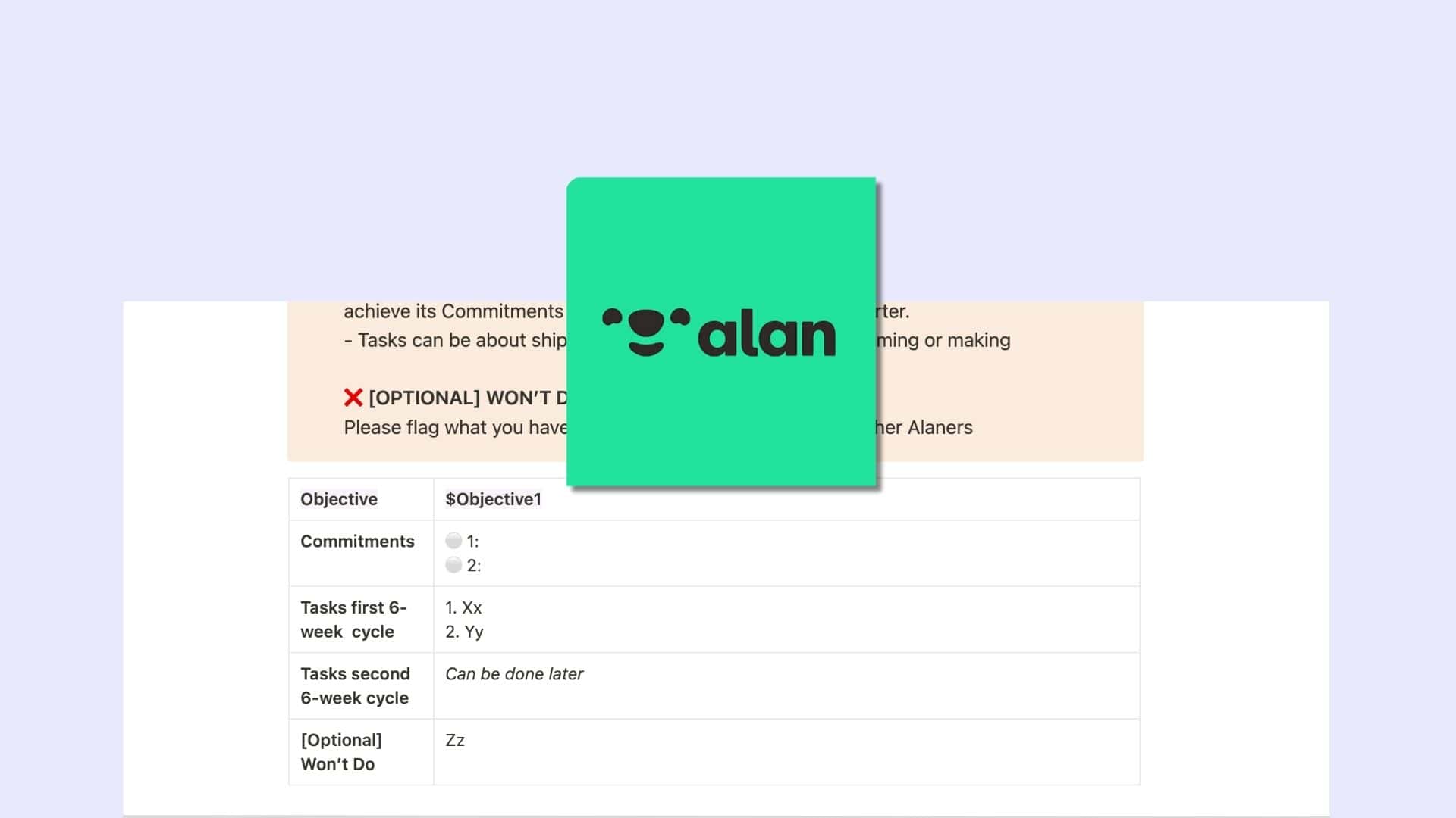 Le Template de la roadmap trimestrielle d'équipe chez Alan - Le Ticket